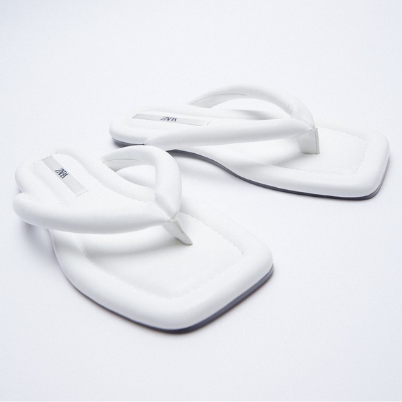 Zara | Shoes | Zara Leather Flat Quilted Sandals Slides Slippers Slip ...